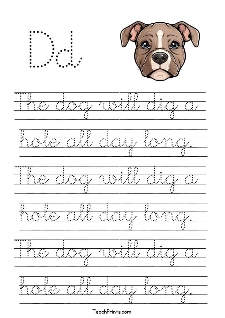10 Cursive D Tracing Worksheets - Free Printables - Teach Prints