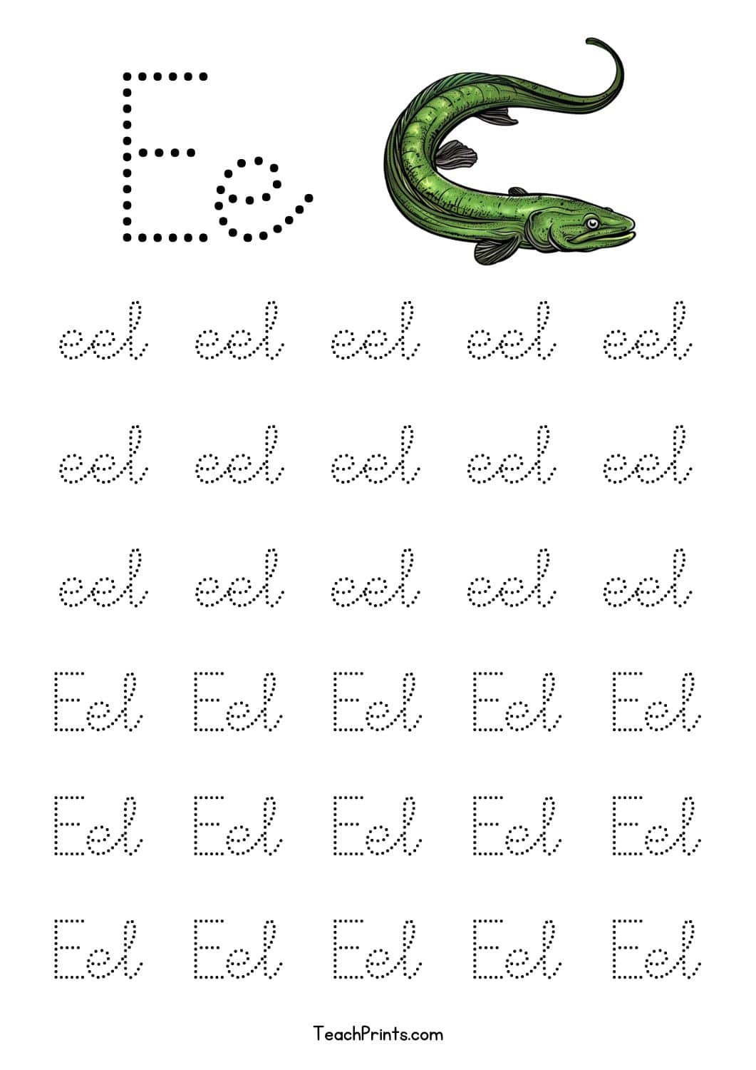 10 Cursive E Tracing Worksheets - Free Printables - Teach Prints