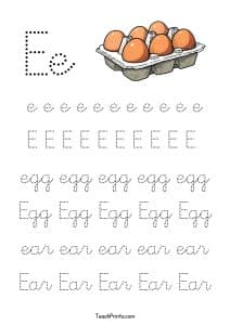 10 Cursive E Tracing Worksheets - Free Printables - Teach Prints
