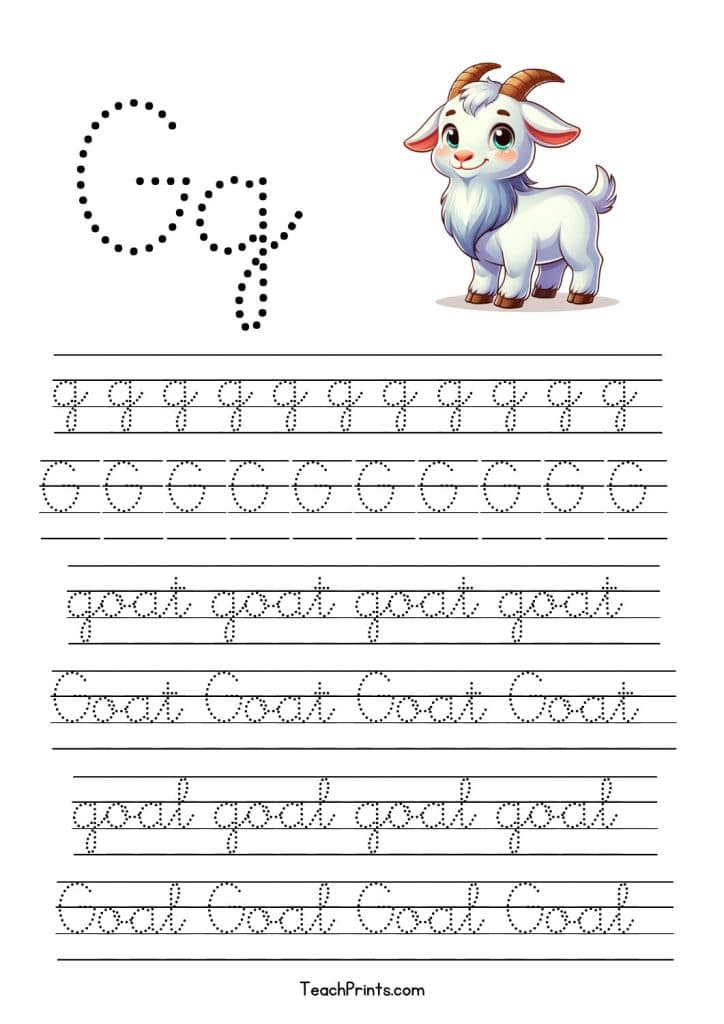 10 Cursive G Tracing Worksheets - Free Printables - Teach Prints