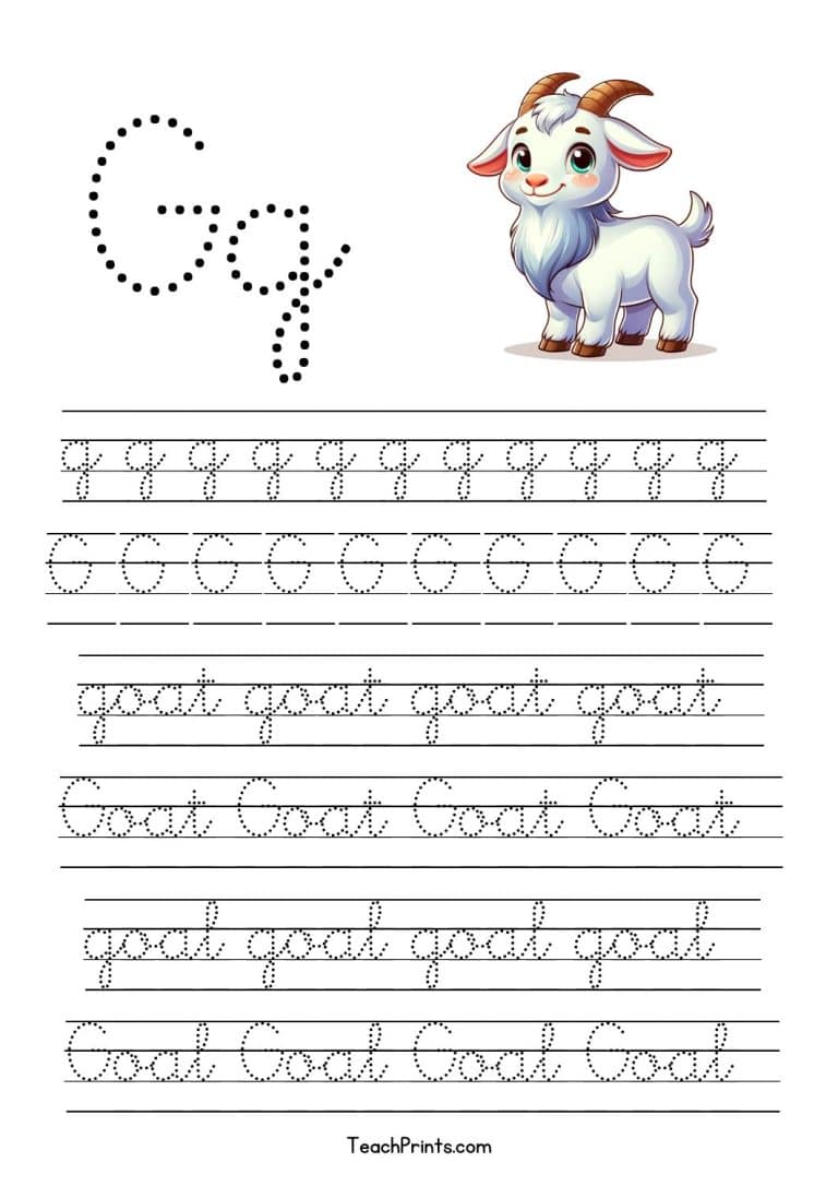 10 Cursive G Tracing Worksheets - Free Printables - Teach Prints