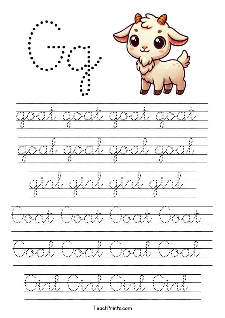 10 Cursive G Tracing Worksheets - Free Printables - Teach Prints