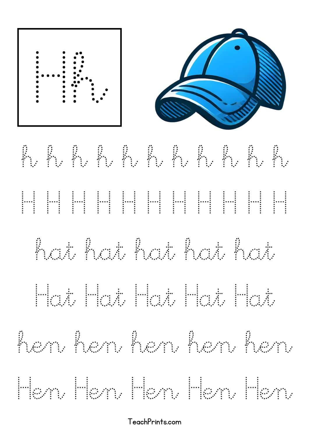 10 Cursive H Tracing Worksheets - Free Printables - Teach Prints
