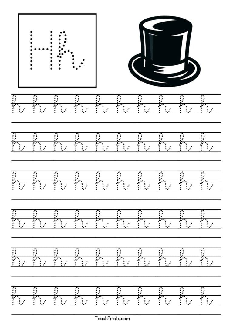 10 Cursive H Tracing Worksheets - Free Printables - Teach Prints