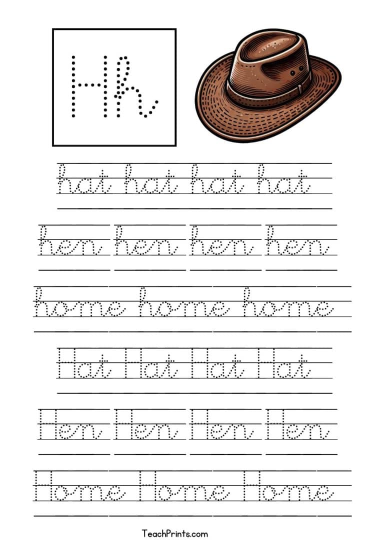 10 Cursive H Tracing Worksheets - Free Printables - Teach Prints