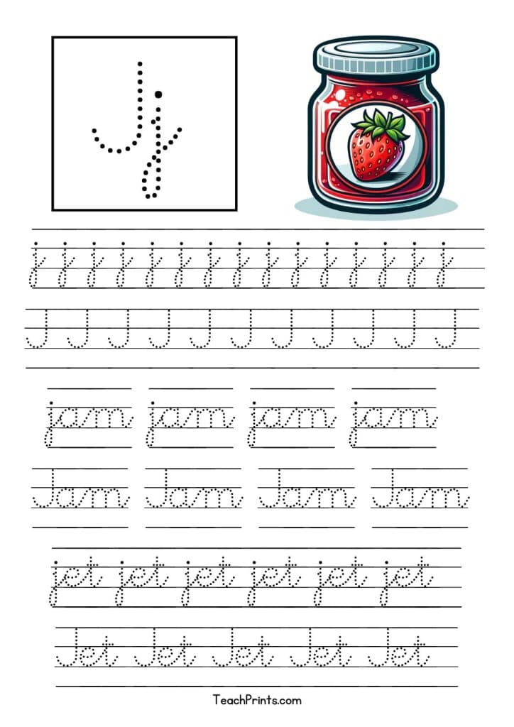 10 Cursive J Tracing Worksheets - Free Printables - Teach Prints