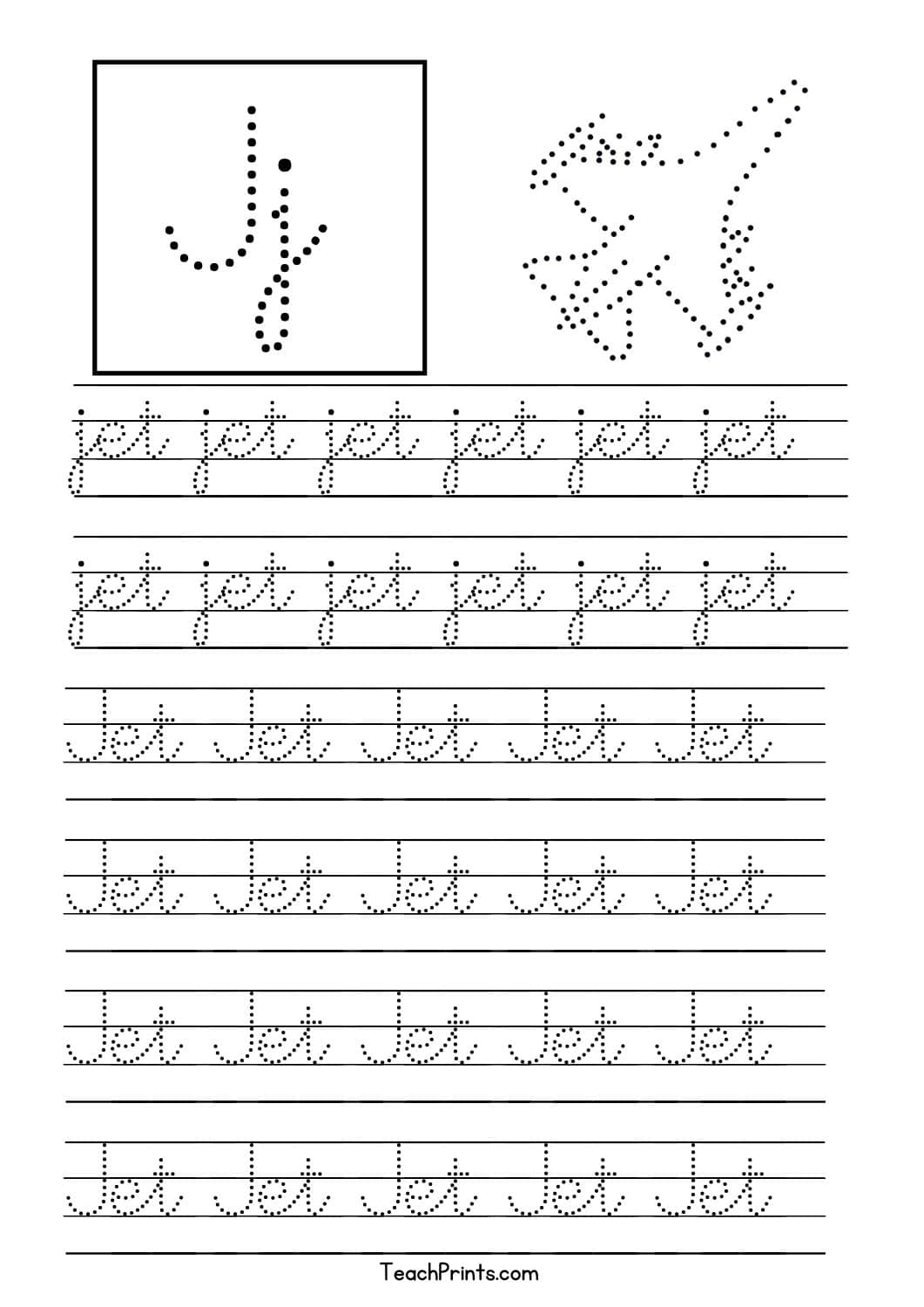 10 Cursive J Tracing Worksheets - Free Printables - Teach Prints