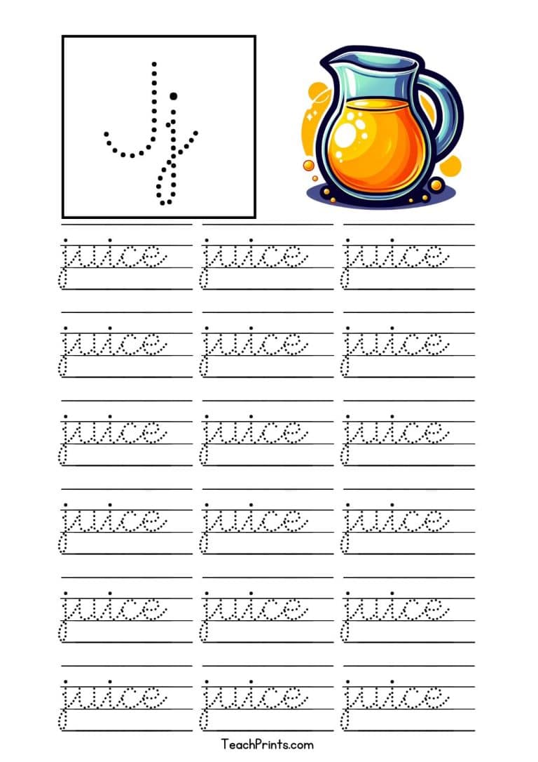 10 Cursive J Tracing Worksheets - Free Printables - Teach Prints