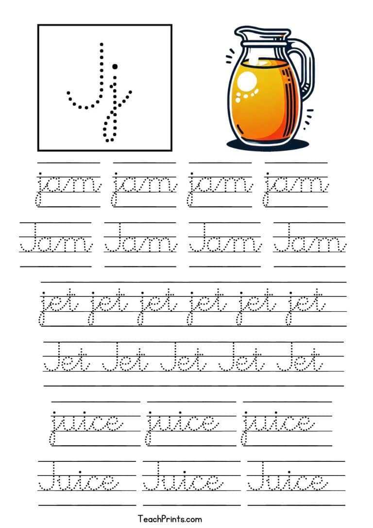 10 Cursive J Tracing Worksheets - Free Printables - Teach Prints