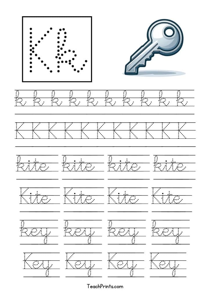 10 Cursive K Tracing Worksheets - Free Printables - Teach Prints