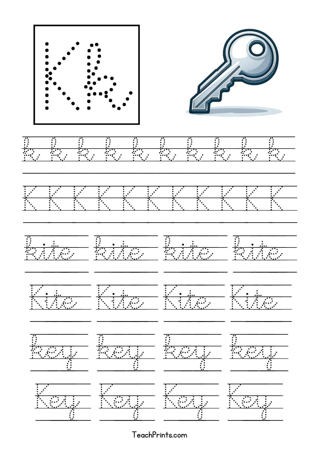 10 Cursive K Tracing Worksheets - Free Printables - Teach Prints