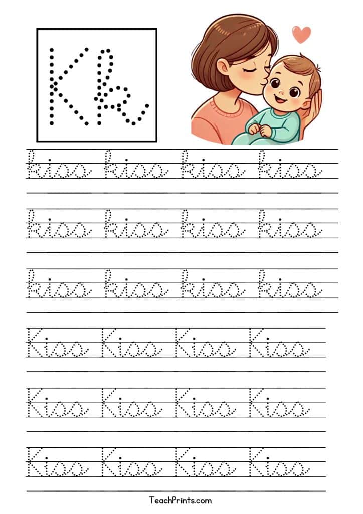 10 Cursive K Tracing Worksheets - Free Printables - Teach Prints