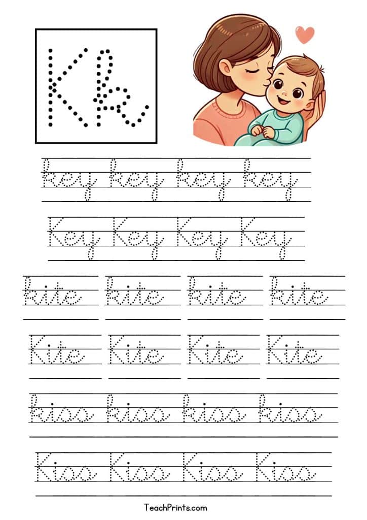 10 Cursive K Tracing Worksheets - Free Printables - Teach Prints