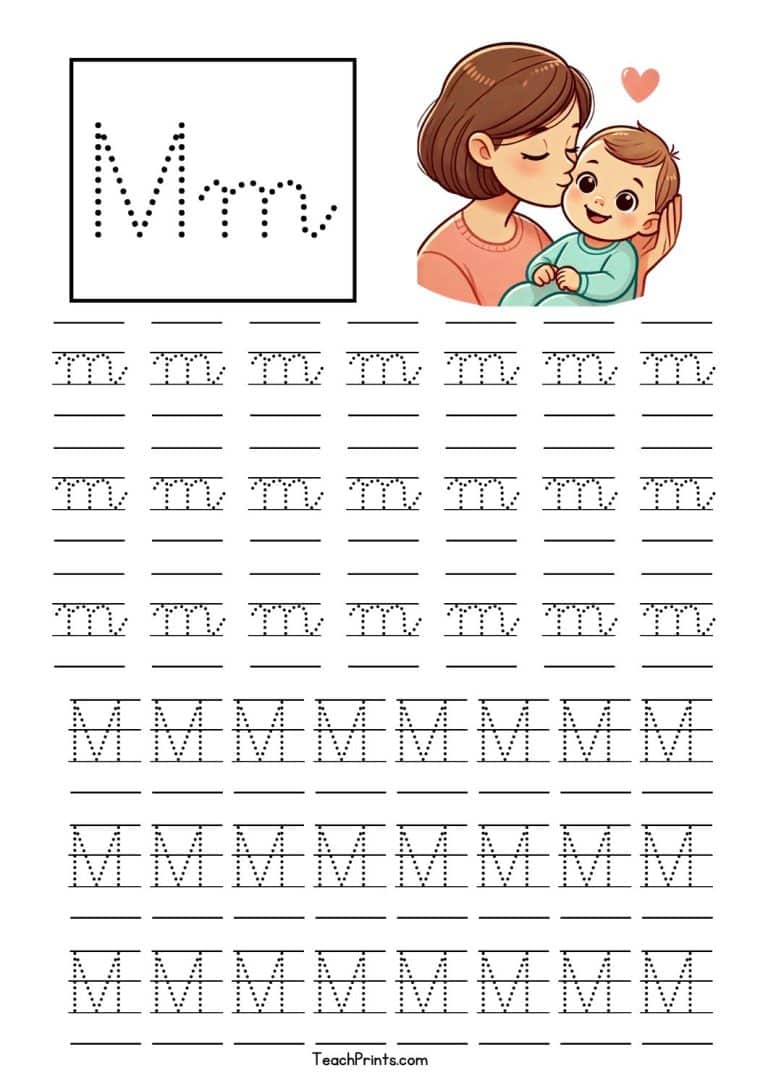 10 Cursive M Tracing Worksheets - Free Printables - Teach Prints