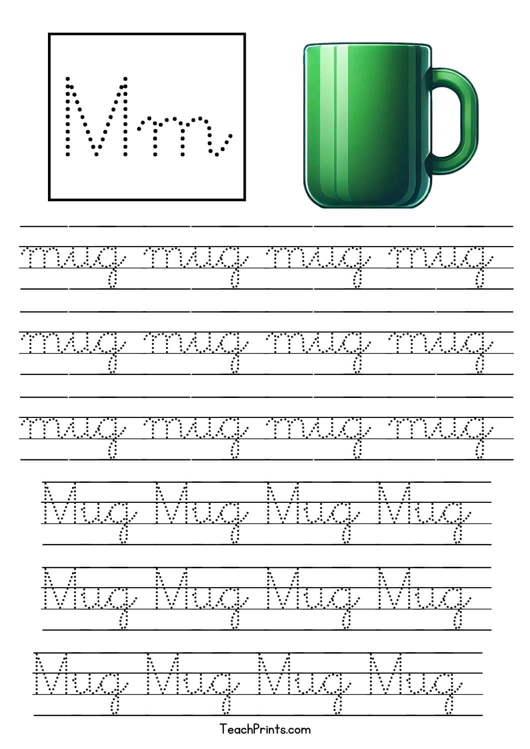 10 Cursive M Tracing Worksheets - Free Printables - Teach Prints