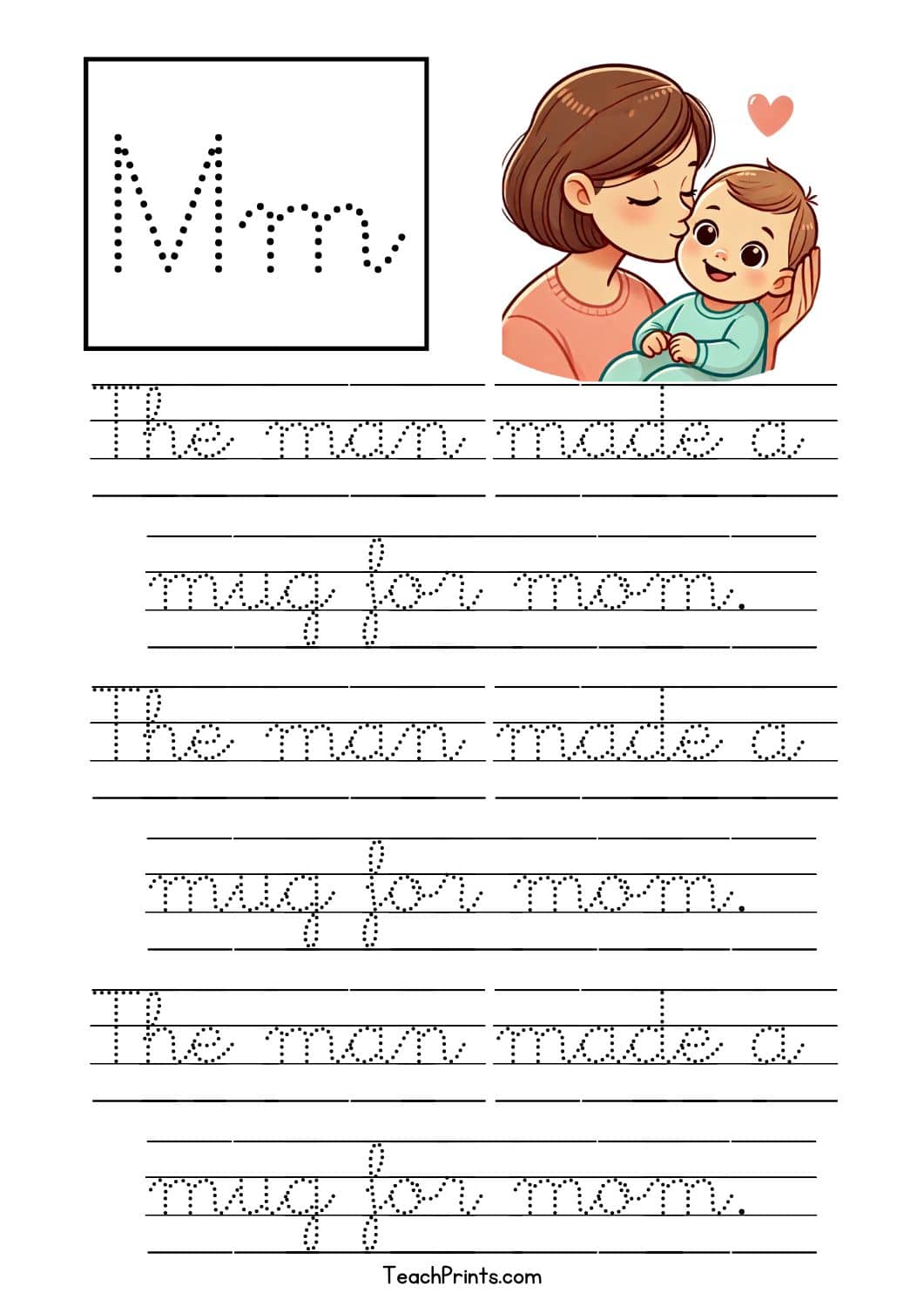 10 Cursive M Tracing Worksheets - Free Printables - Teach Prints