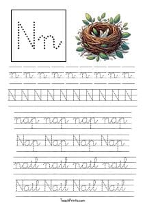 10 Cursive N Tracing Worksheets - Free Printables - Teach Prints