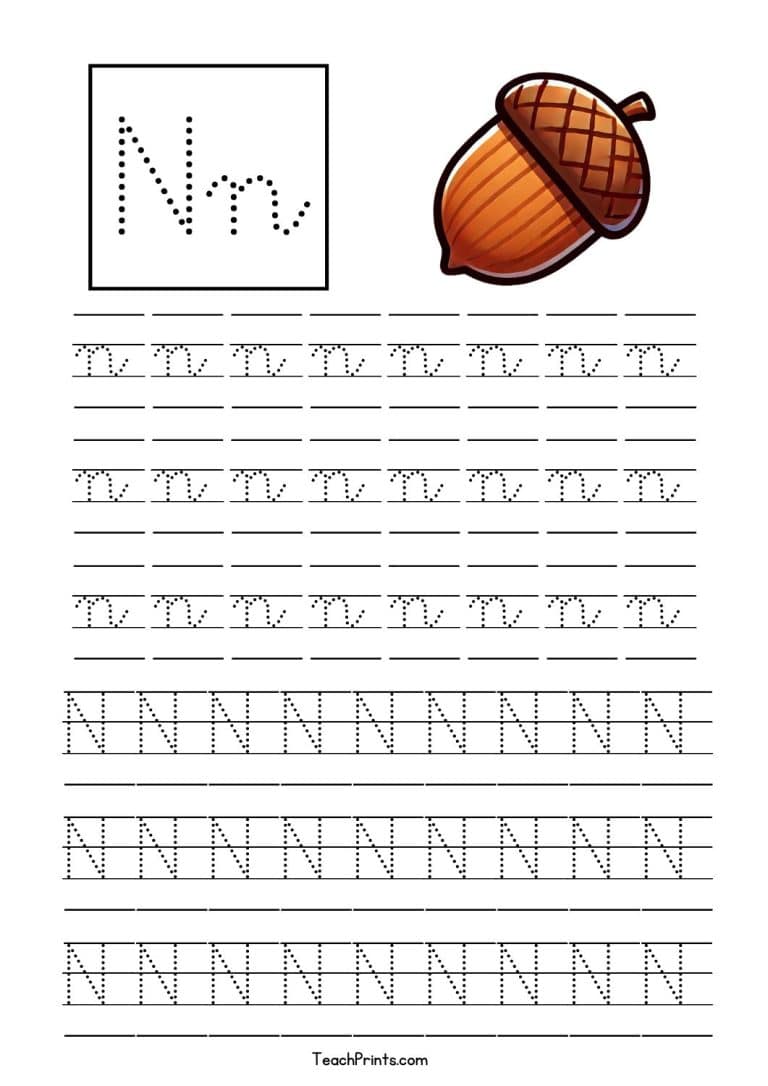 10 Cursive N Tracing Worksheets - Free Printables - Teach Prints