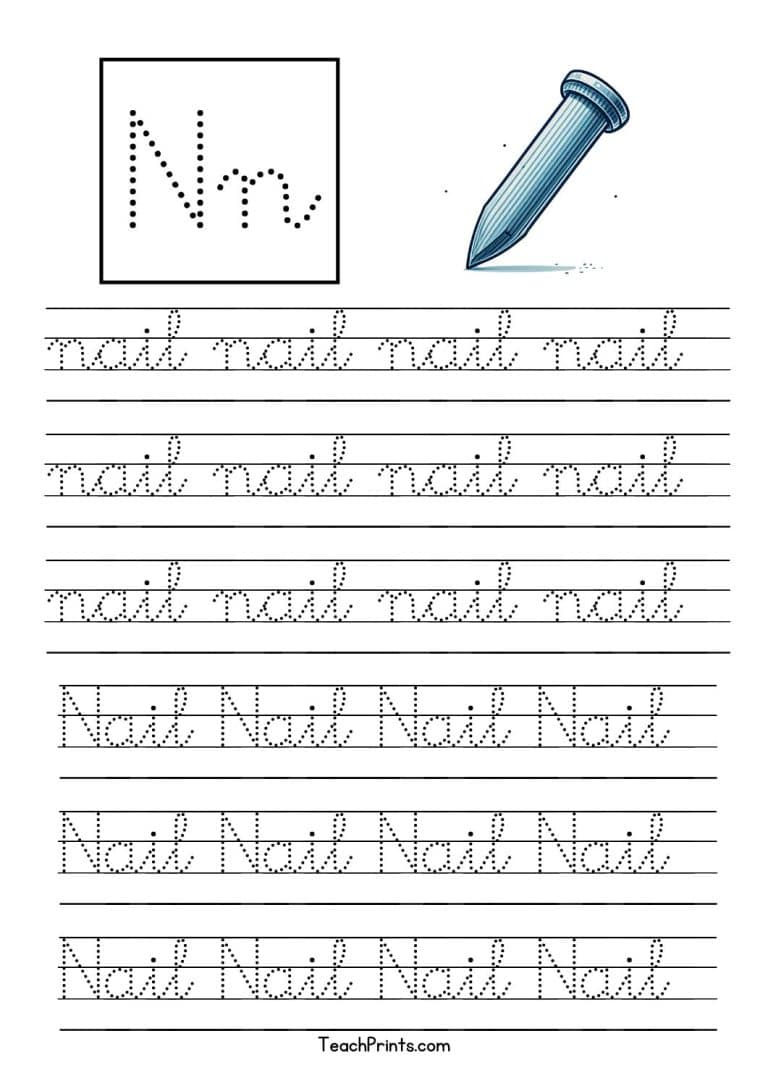 10 Cursive N Tracing Worksheets - Free Printables - Teach Prints