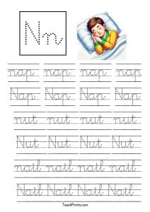 10 Cursive N Tracing Worksheets - Free Printables - Teach Prints