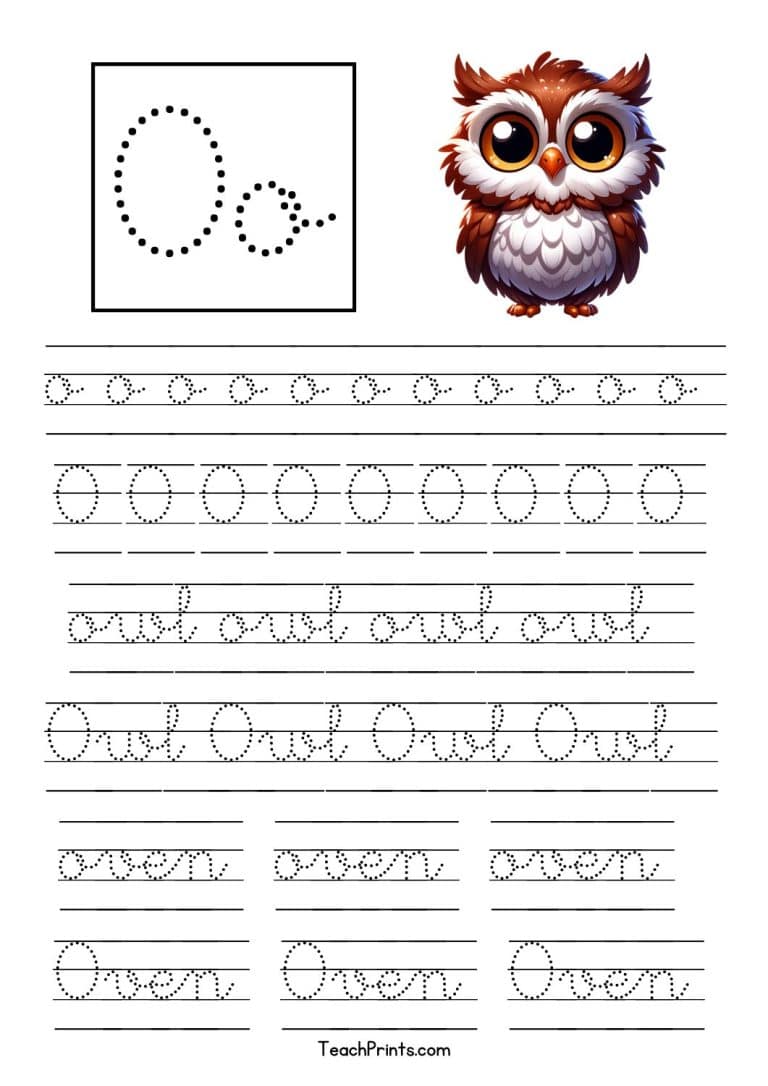 10 Cursive O Tracing Worksheets - Free Printables - Teach Prints