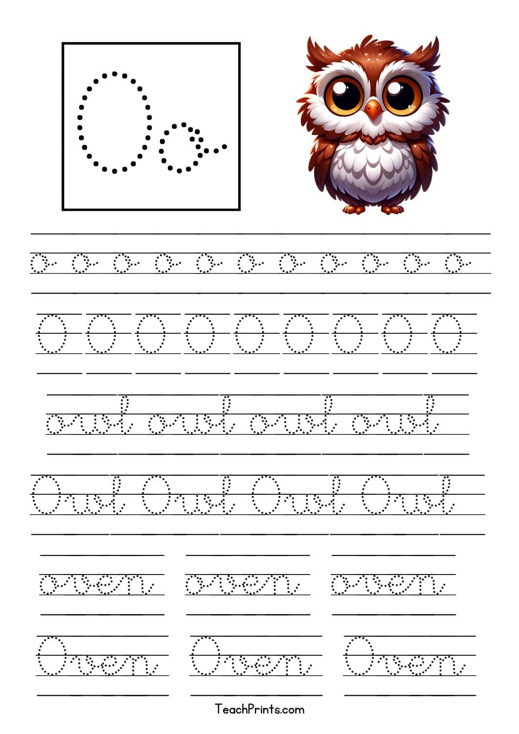 10 Cursive O Tracing Worksheets - Free Printables - Teach Prints