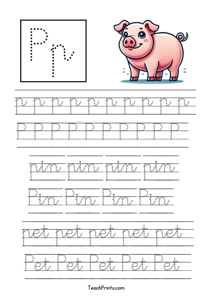 10 Cursive P Tracing Worksheets - Free Printables - Teach Prints