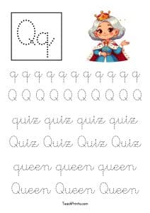 8 Cursive Q Tracing Worksheets - Free Printables - Teach Prints