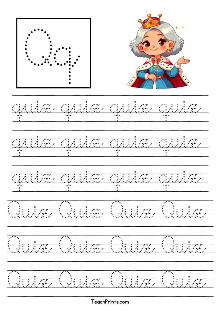 8 Cursive Q Tracing Worksheets - Free Printables - Teach Prints