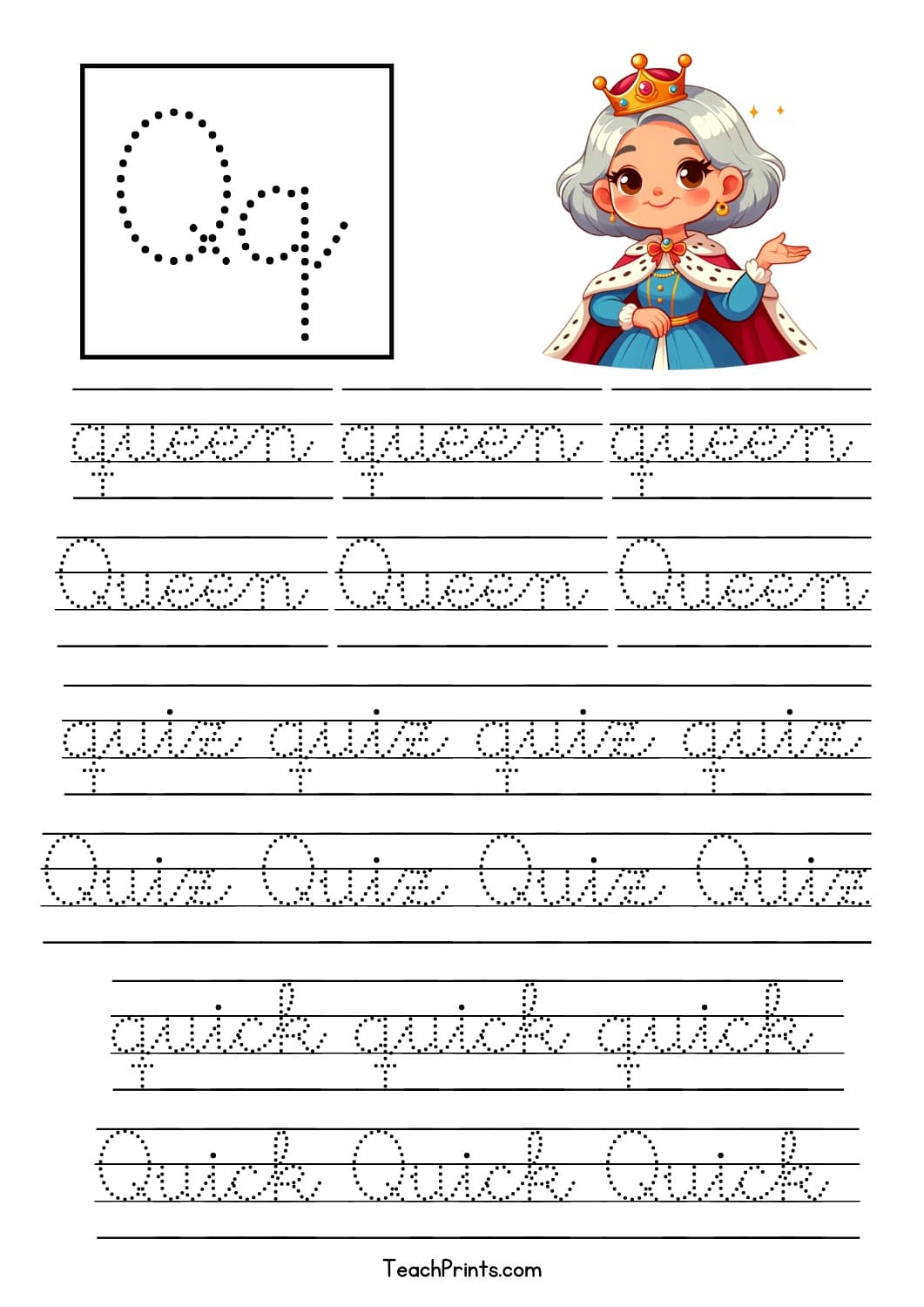 8 Cursive Q Tracing Worksheets - Free Printables - Teach Prints