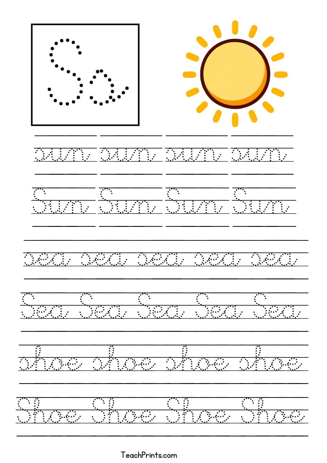 10 Cursive S Tracing Worksheets - Free Printables - Teach Prints