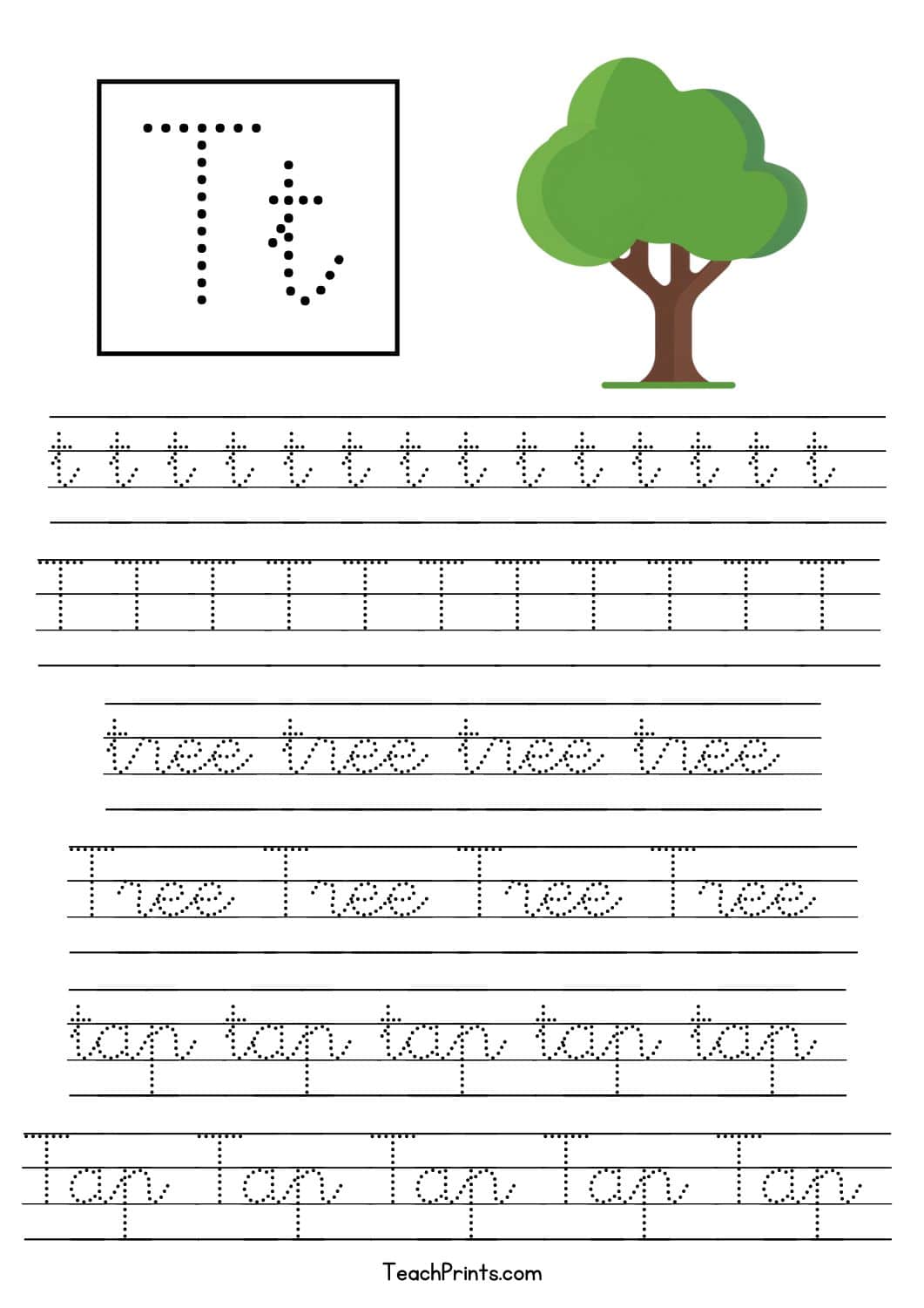 10 Cursive T Tracing Worksheets - Free Printables - Teach Prints