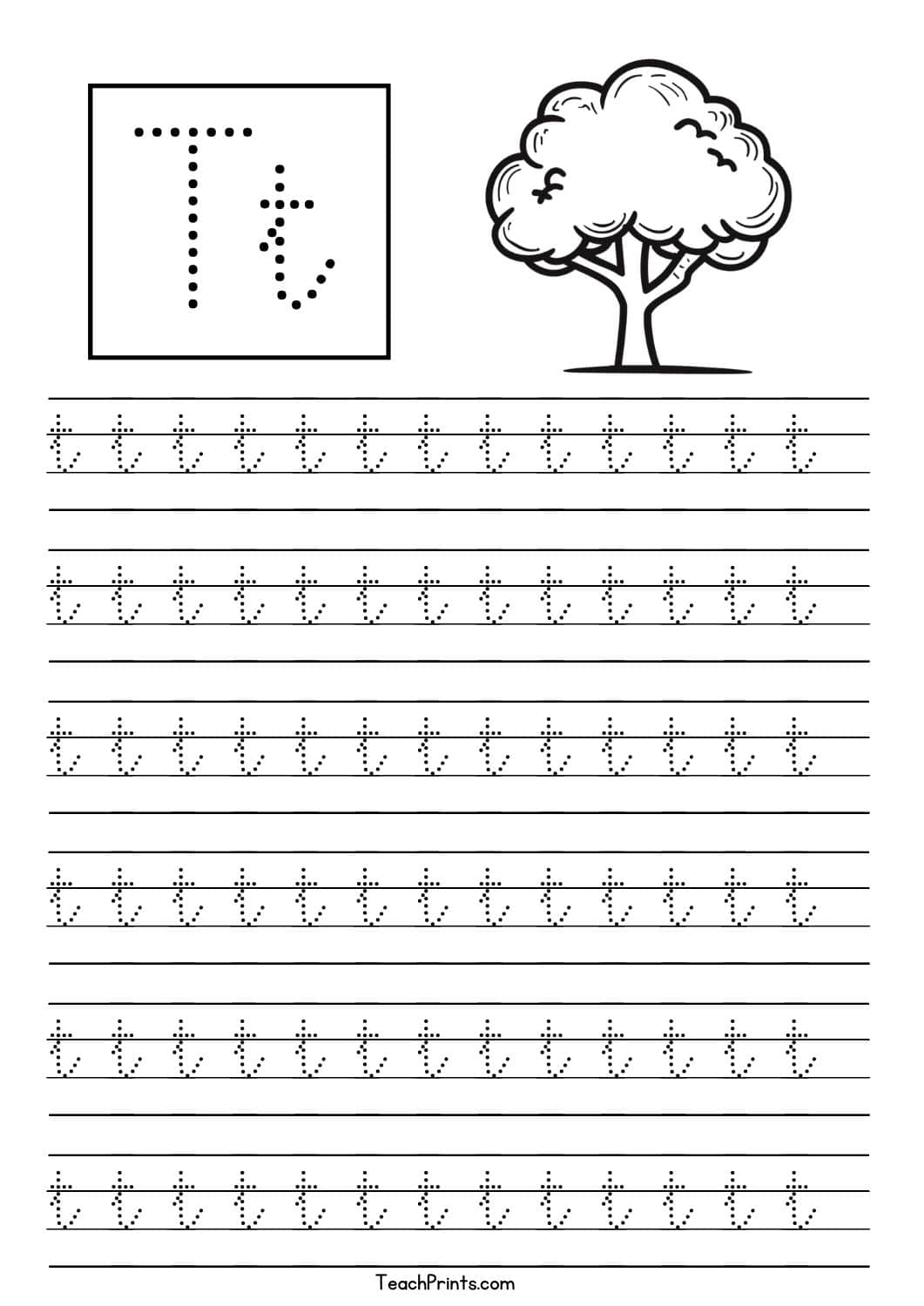 10 Cursive T Tracing Worksheets - Free Printables - Teach Prints