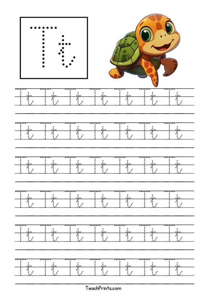 10 Cursive T Tracing Worksheets - Free Printables - Teach Prints
