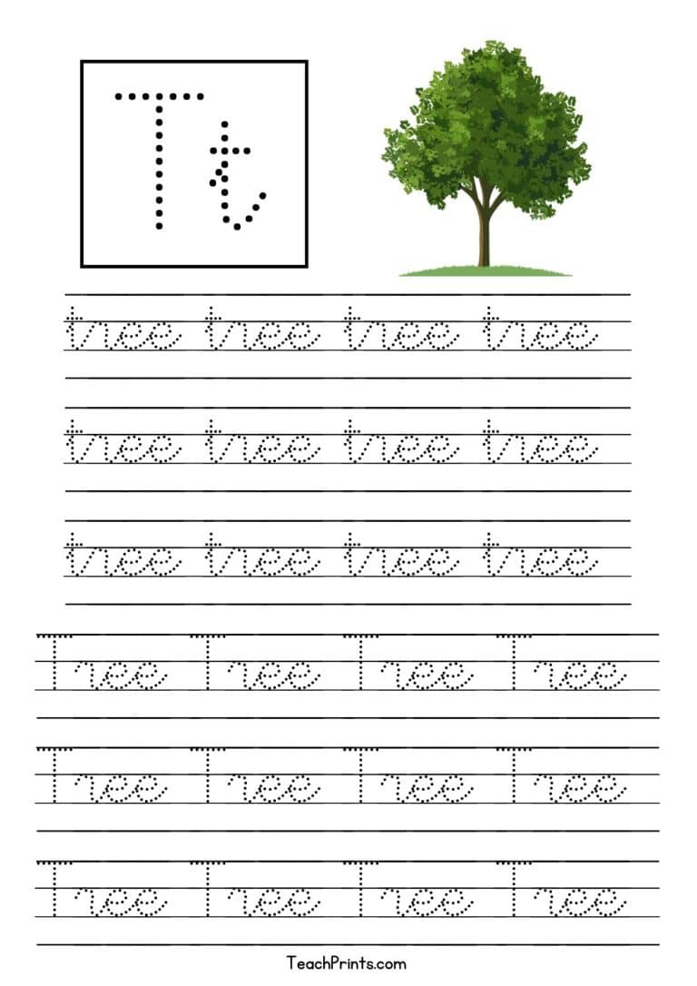 10 Cursive T Tracing Worksheets - Free Printables - Teach Prints