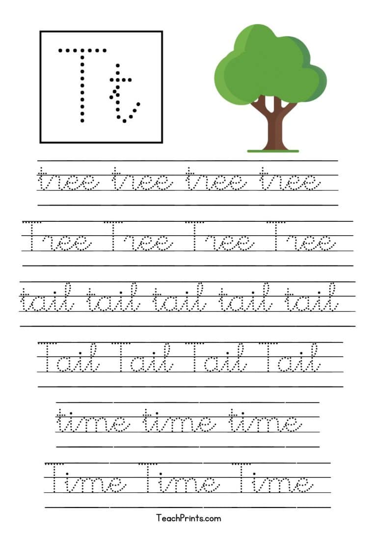 10 Cursive T Tracing Worksheets - Free Printables - Teach Prints