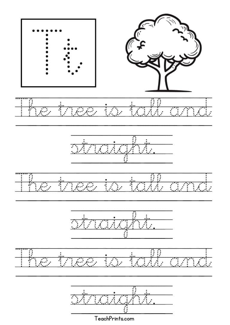 10 Cursive T Tracing Worksheets - Free Printables - Teach Prints