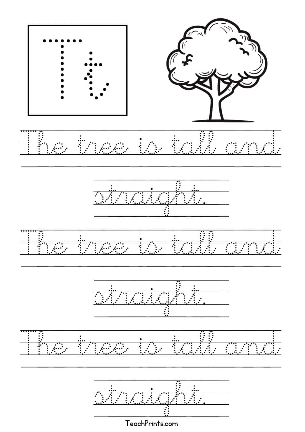 10 Cursive T Tracing Worksheets - Free Printables - Teach Prints