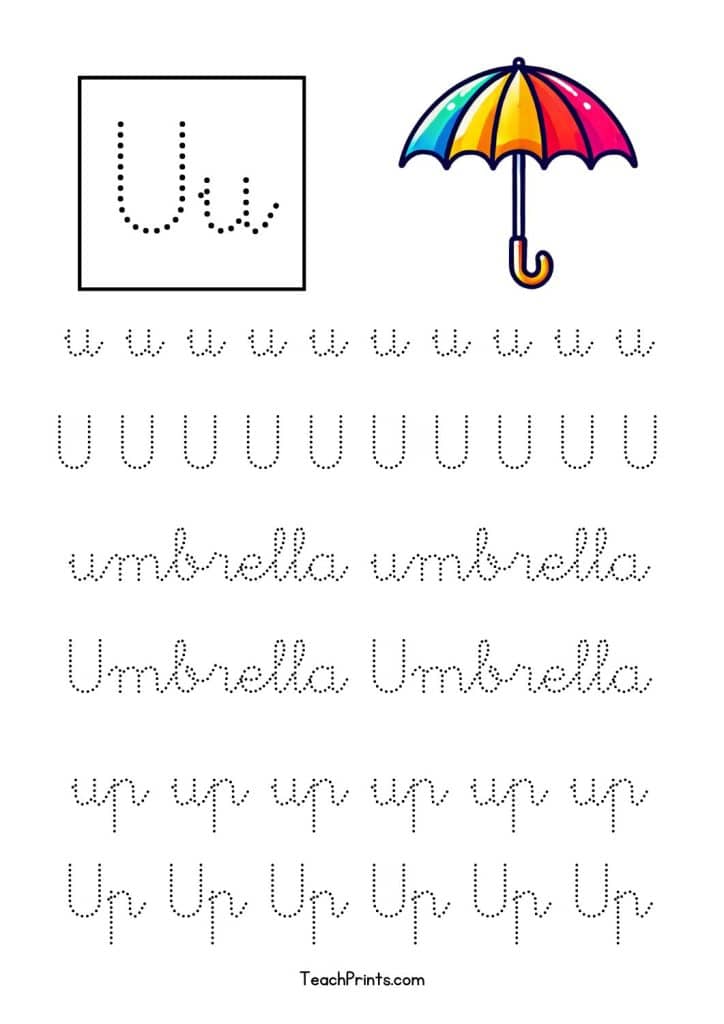 11 Cursive U Tracing Worksheets - Free Printables - Teach Prints