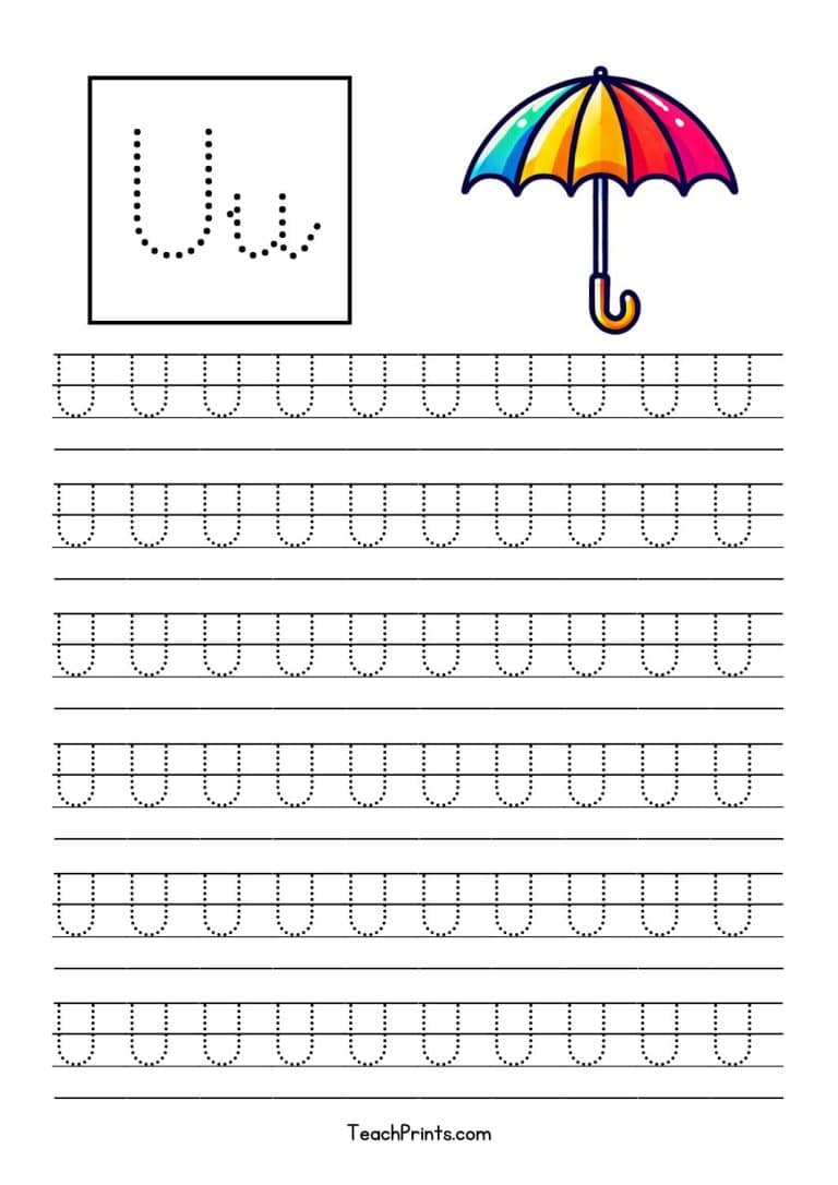 11 Cursive U Tracing Worksheets - Free Printables - Teach Prints