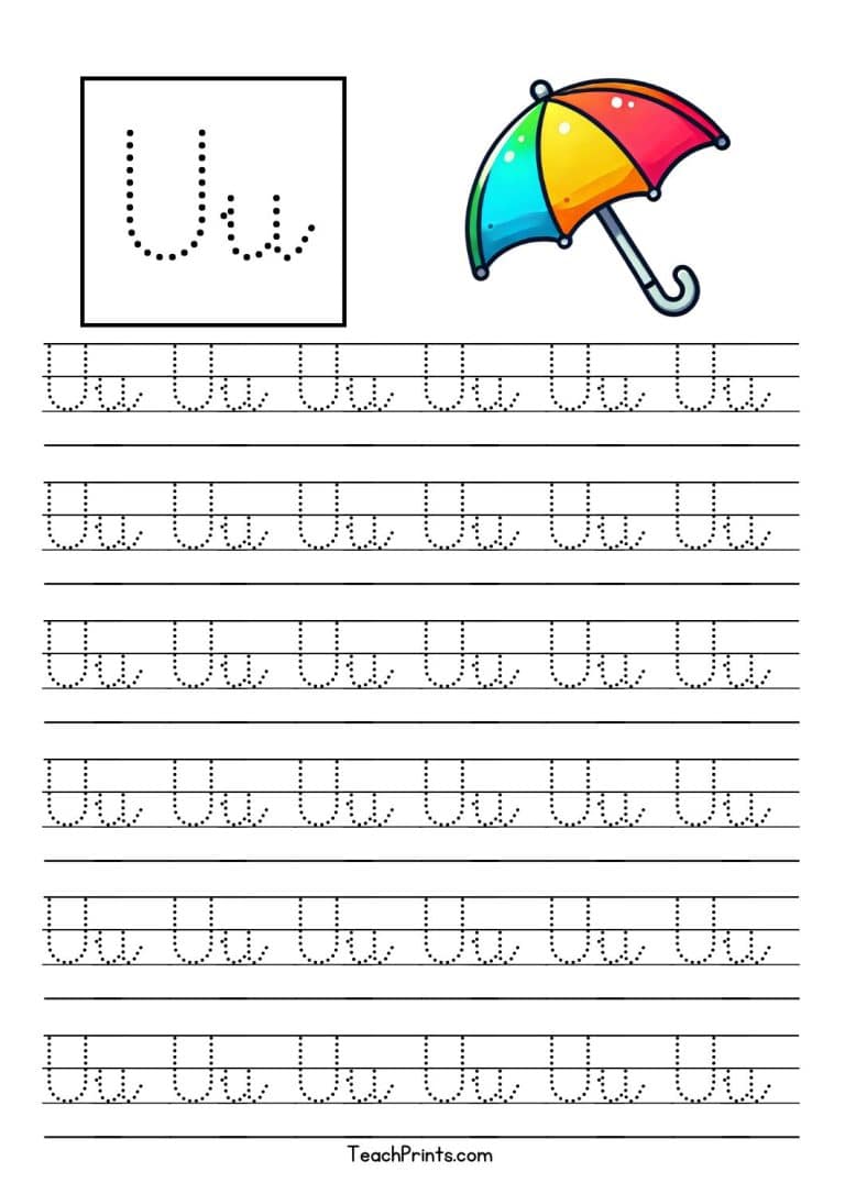 11 Cursive U Tracing Worksheets - Free Printables - Teach Prints