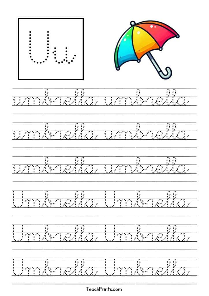 11 Cursive U Tracing Worksheets - Free Printables - Teach Prints