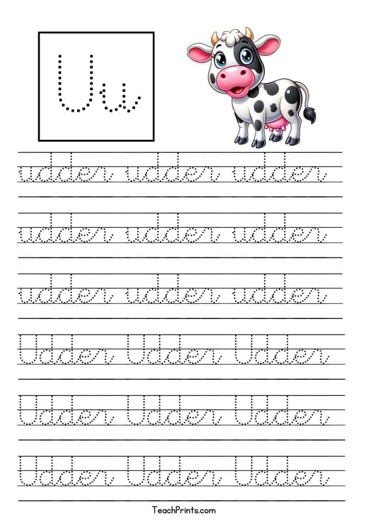 11 Cursive U Tracing Worksheets - Free Printables - Teach Prints