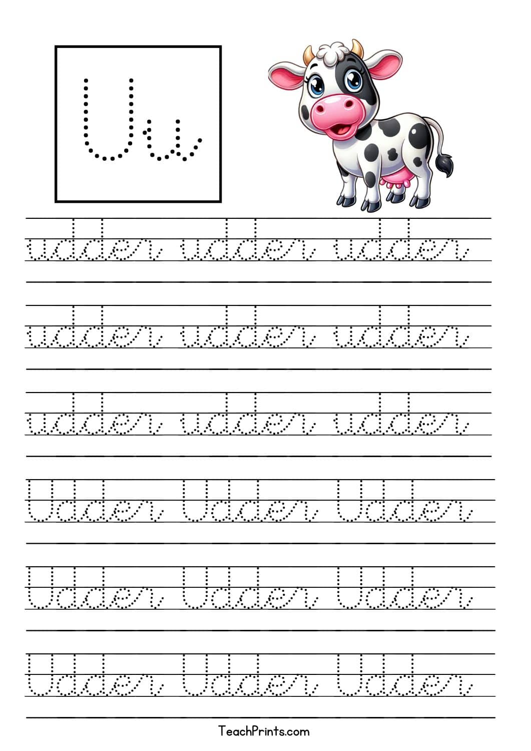 11 Cursive U Tracing Worksheets - Free Printables - Teach Prints