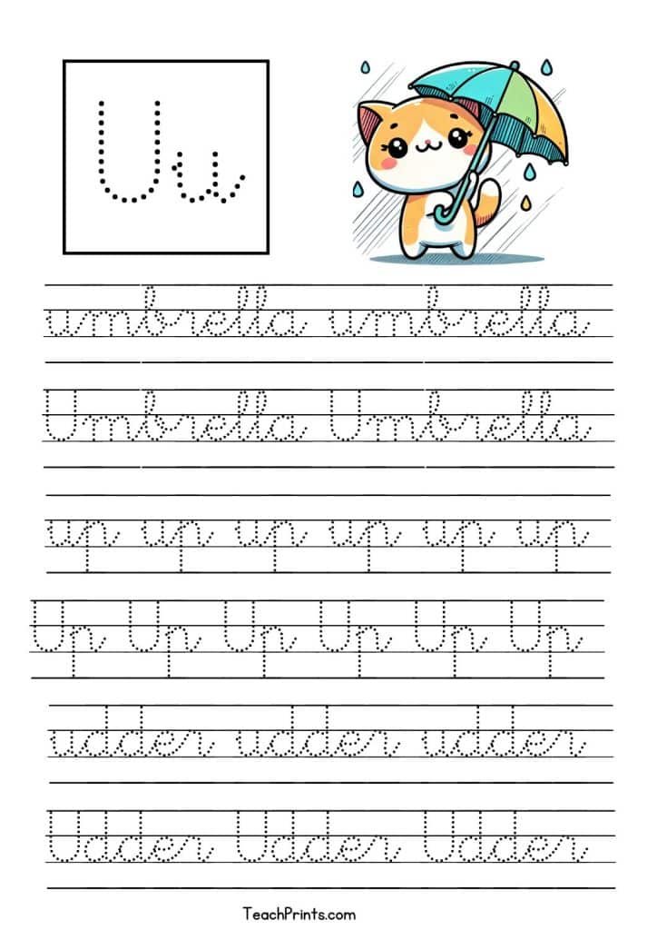 11 Cursive U Tracing Worksheets - Free Printables - Teach Prints