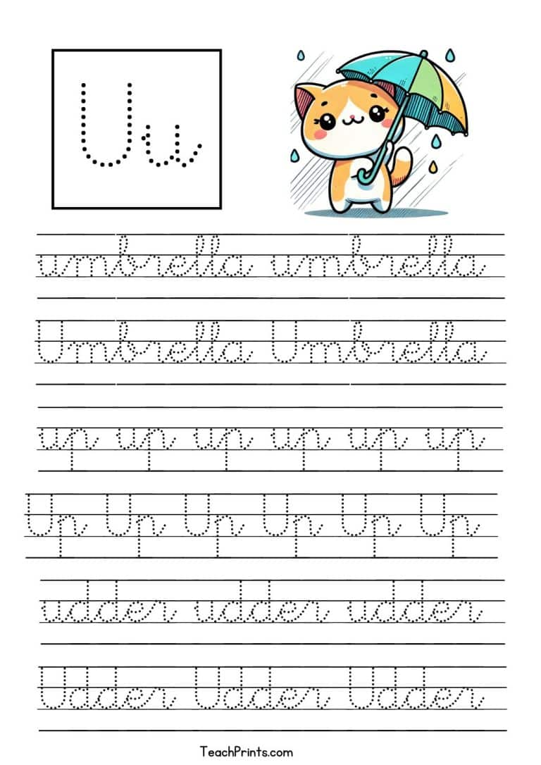 11 Cursive U Tracing Worksheets - Free Printables - Teach Prints