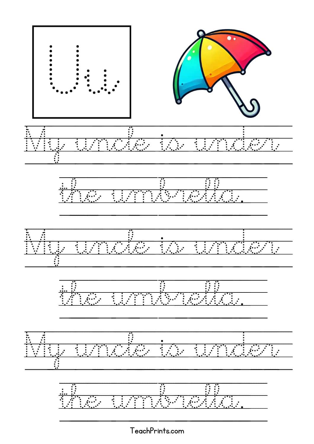11 Cursive U Tracing Worksheets - Free Printables - Teach Prints