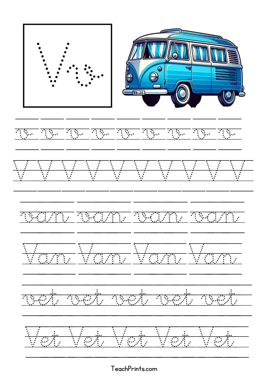 10 Cursive V Tracing Worksheets - Free Printables - Teach Prints
