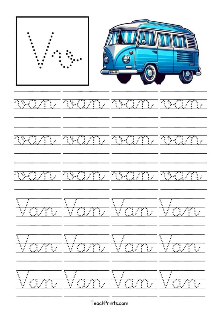 10 Cursive V Tracing Worksheets - Free Printables - Teach Prints