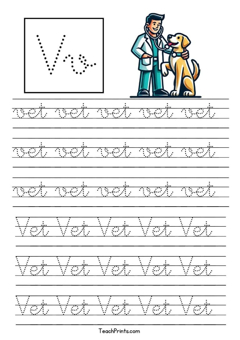 10 Cursive V Tracing Worksheets - Free Printables - Teach Prints